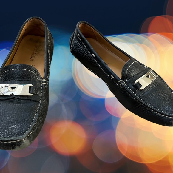 Prada | Shoes | Prada Navy Blue Driving Shoes Soft Pebbled Leather ...